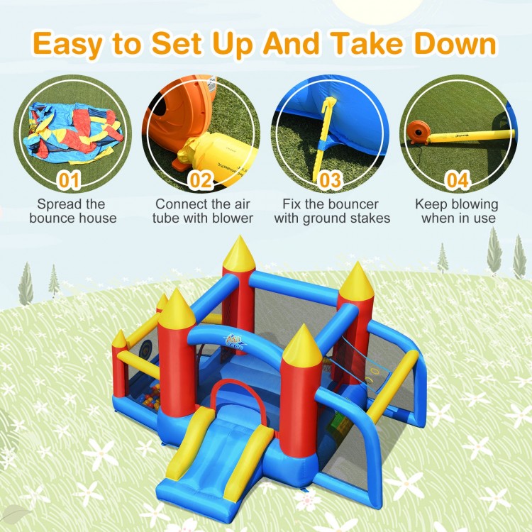 Inflatable Soccer Goal Ball Pit Bounce House Without Blower - Costway