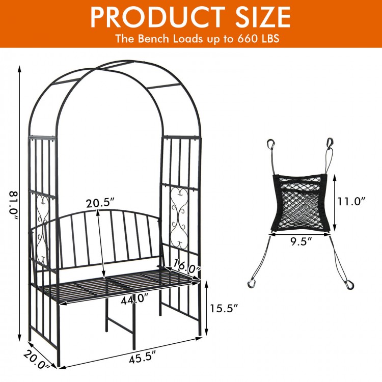Steel Garden Arch with 2-Seat Bench - Costway