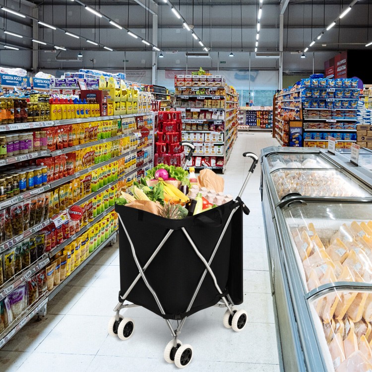 Folding Shopping Utility Cart with Water-Resistant Removable Canvas Bag ...