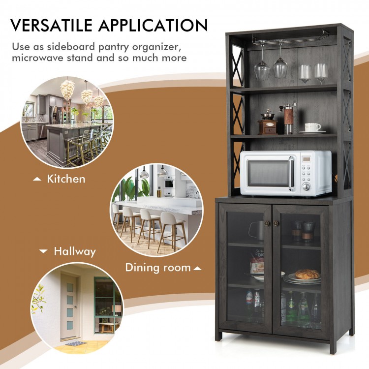 Tall Freestanding Bar Cabinet Buffet with Glass Holder and Adjustable ...