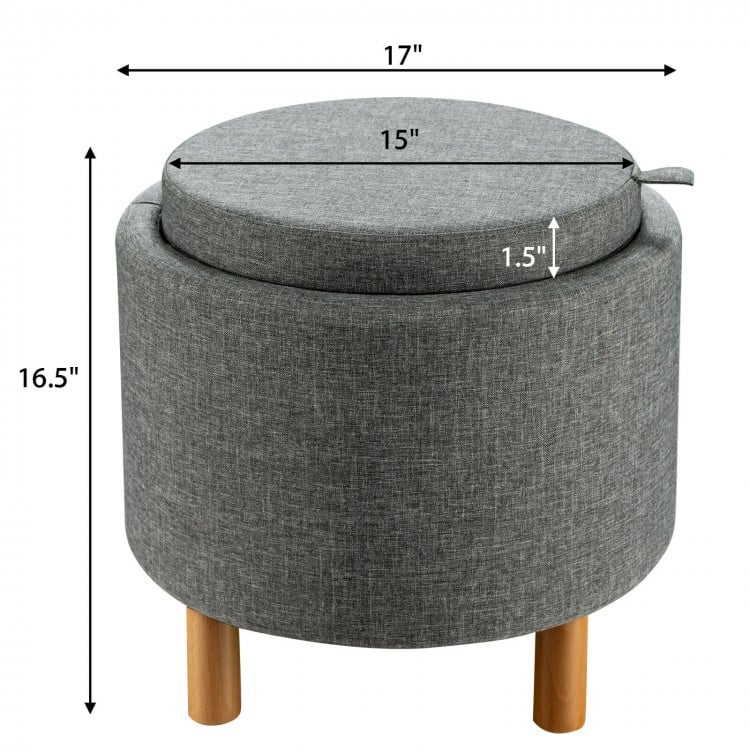 Round Storage Ottoman with Tray Top Accent Padded Footrest - Costway