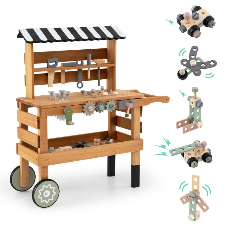 2-in-1 Kids Rolling Cart with Play Tools Set for Construction Play ...
