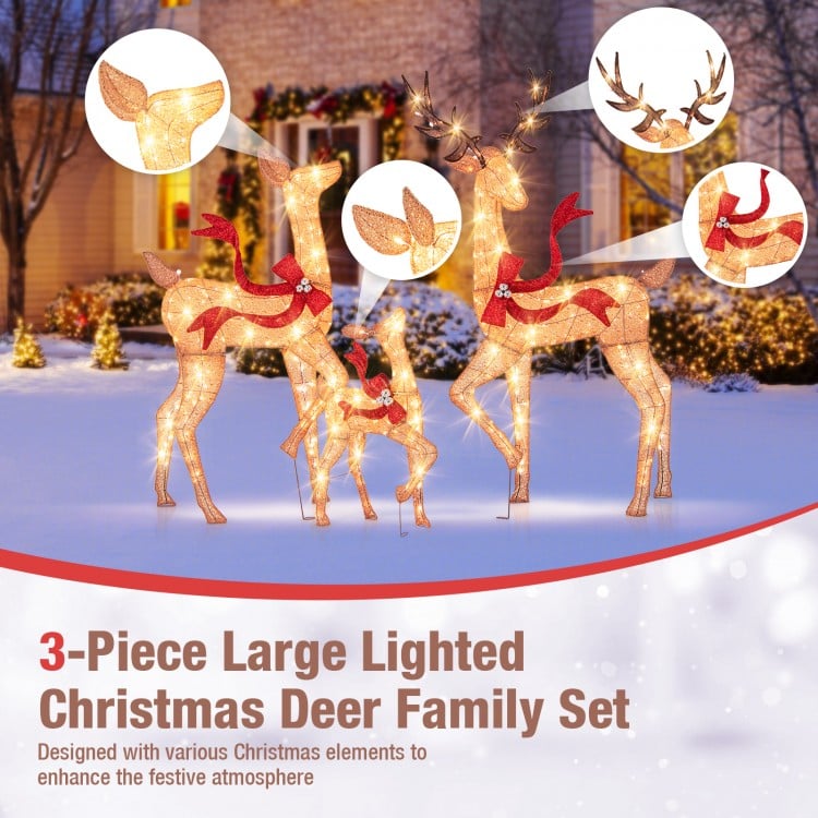 3-Piece Pre-Lit Christmas Deer Family Set - Costway