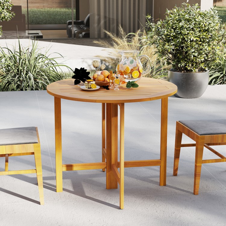 36 Inches Outdoor Folding Round Dining Table with Slatted Tabletop ...