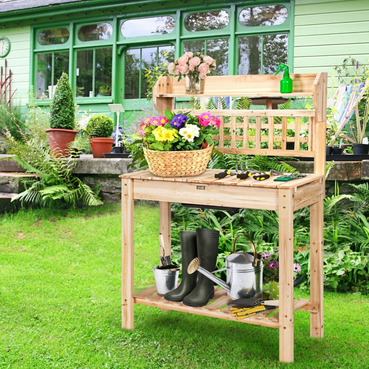 Garden Potting Bench Workstation Table with Sliding Tabletop Sink ...