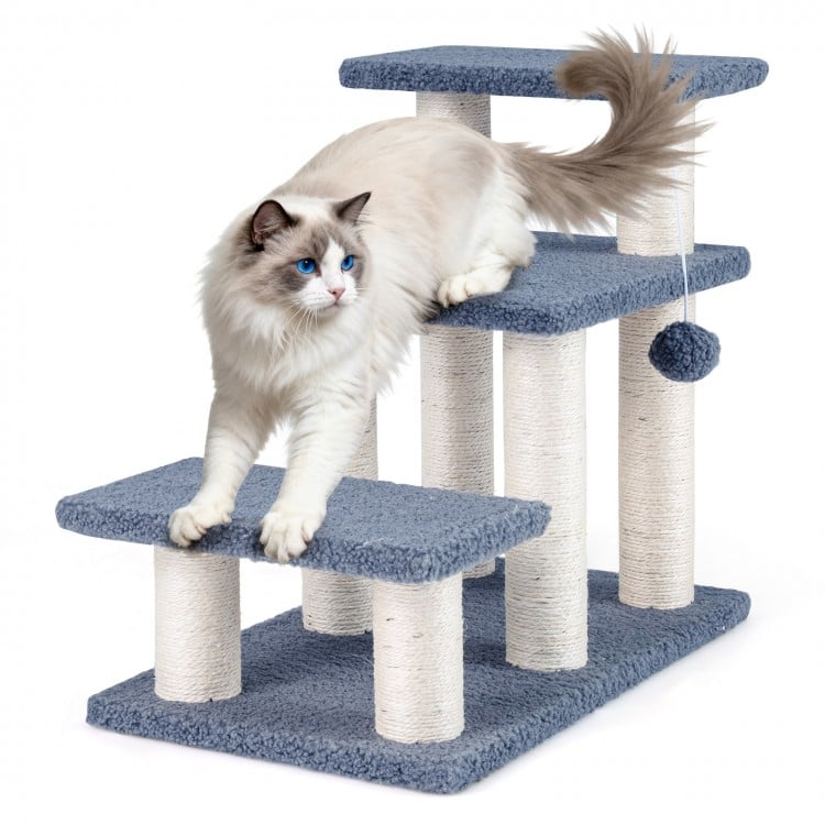 3-Tier Cat Stairs 20 Inch with Scratching Posts and Hanging Toy Ball ...