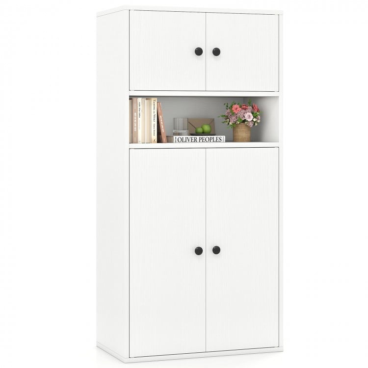 44 Inches Tall Bookshelf with Doors and Adjustable Shelf - Costway