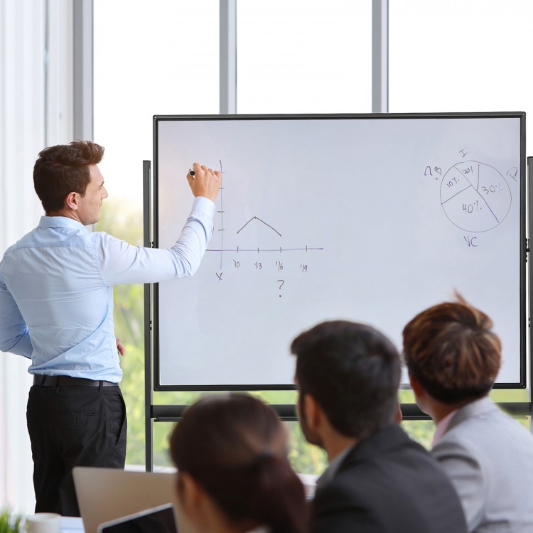 48 x 36 Inches Rolling Double-Sided Whiteboard with Magnetic Surface ...