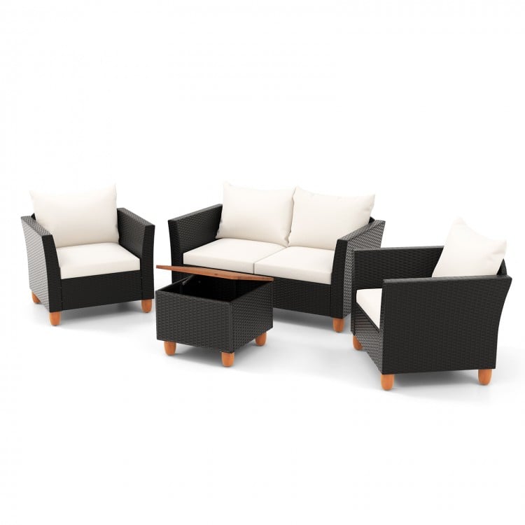 4 Pieces Outdoor Conversation Set with Storage Coffee Table - Costway