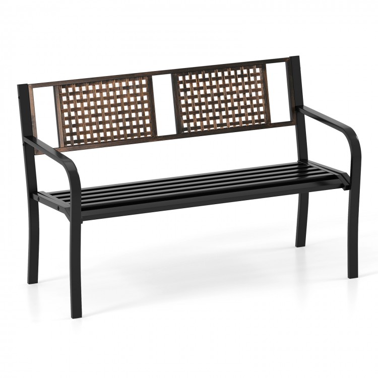50 Inch Outdoor Metal Garden Bench with Rattan-Like Backrest for 2-3 ...
