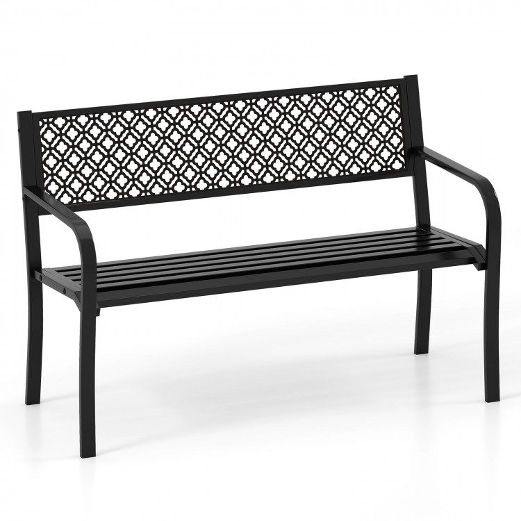 50 Inches Outdoor Garden Bench with Geometric Lattice Backrest and ...