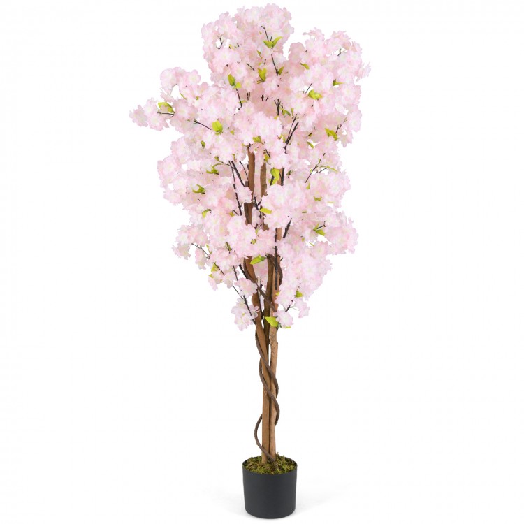 5 FT Tall Artificial Cherry Blossom Tree with Pink Flowers - Costway