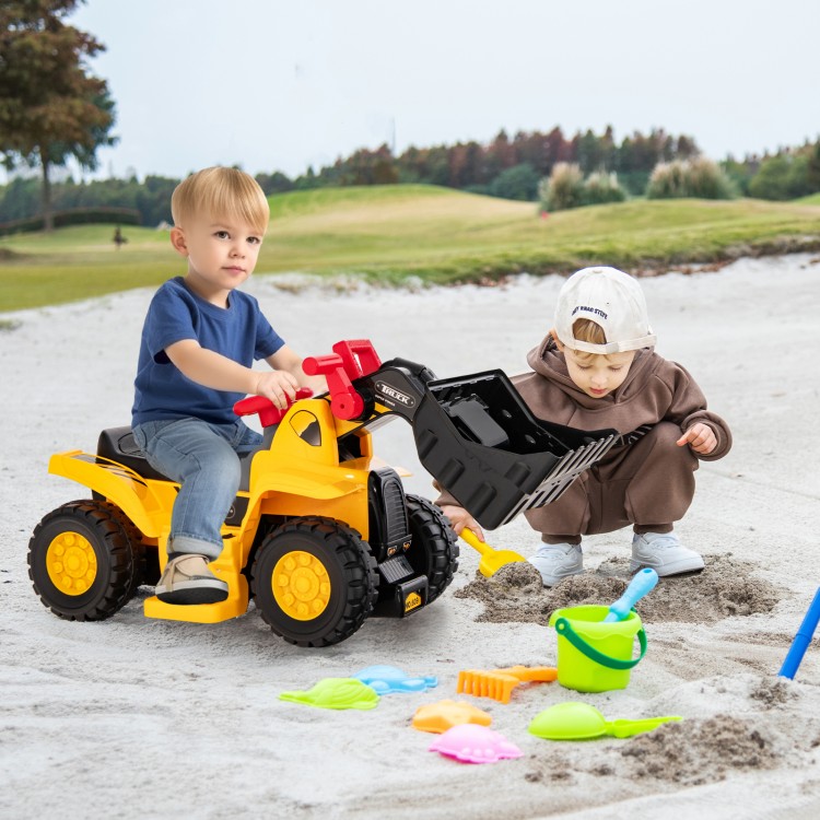 6V Kids Ride On Bulldozer with Folding Basketball Hoop and Balls - Costway