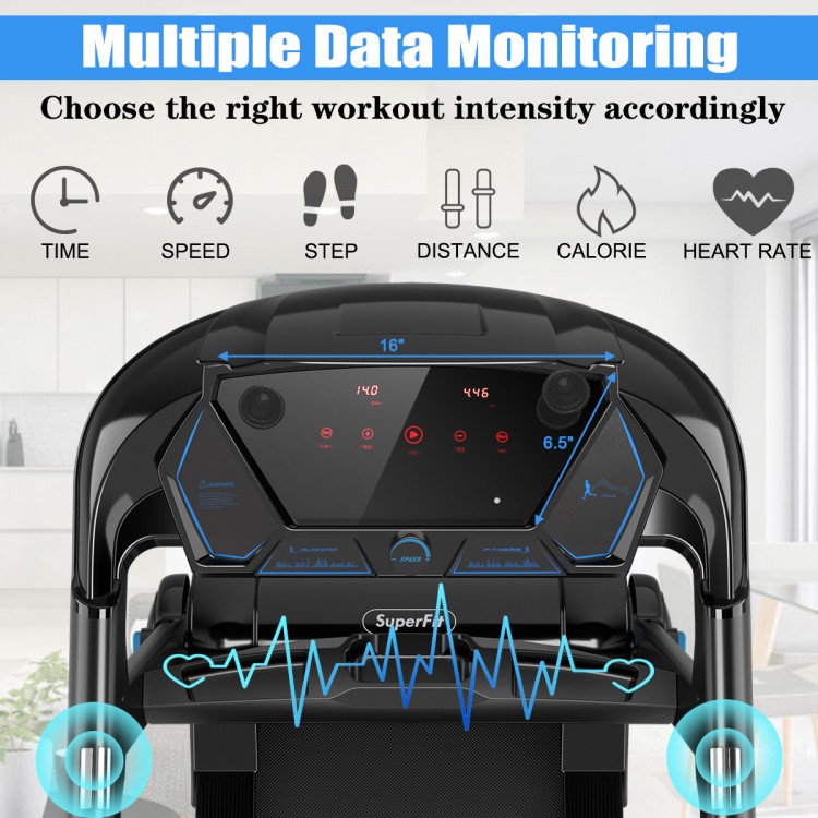 Smart 2.25HP Folding Treadmill with LED Touch Display & Heart Rate ...