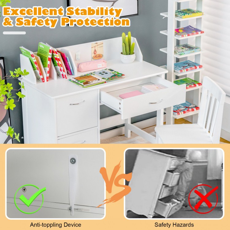 Kids Wooden Writing Furniture Set with Drawer and Storage Cabinet - Costway