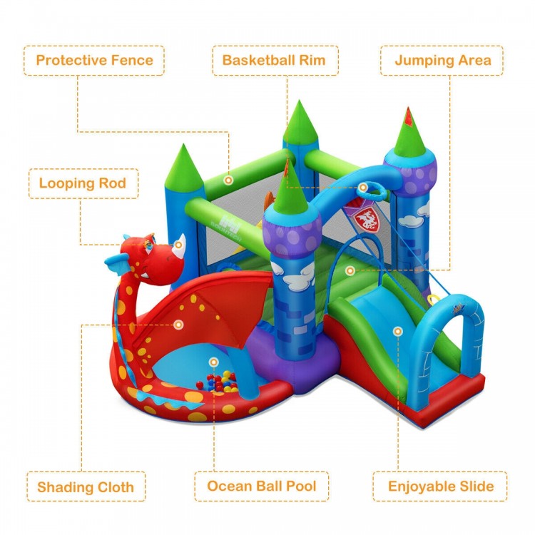 Kids Inflatable Bounce House Dragon Jumping Slide Bouncer Castle - Costway