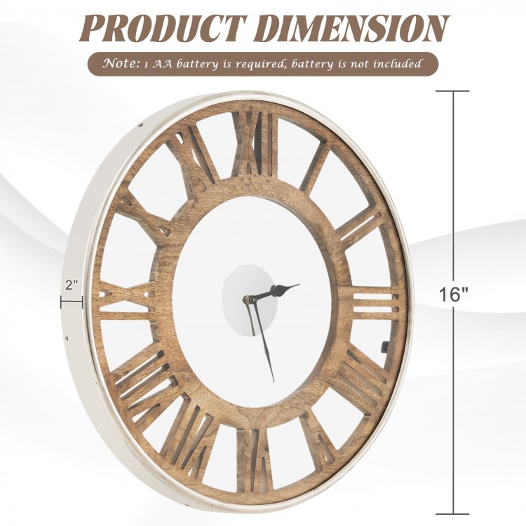 15.5 / 20 Inch Silent Wall Clock with Classic Frame and Classic Roman ...