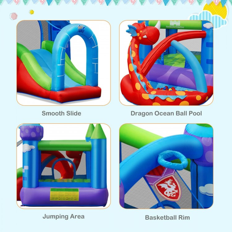 Kids Inflatable Bounce House Dragon Jumping Slide Bouncer Castle - Costway