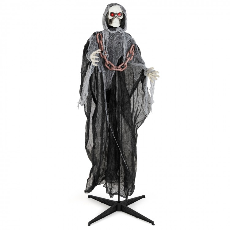 6.4 ft Halloween Standing Grim Reaper with Lighted Eyes, Automatic Arm ...