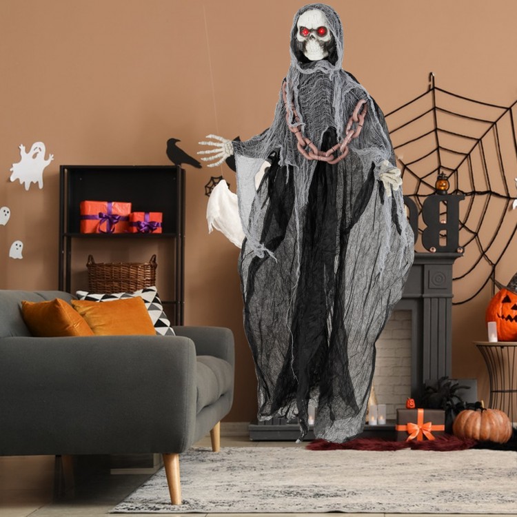 6.4 ft Halloween Standing Grim Reaper with Lighted Eyes, Automatic Arm ...