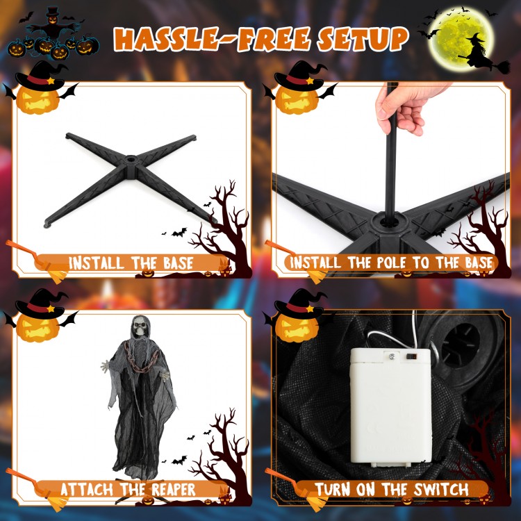 6.4 ft Halloween Standing Grim Reaper with Lighted Eyes, Automatic Arm ...