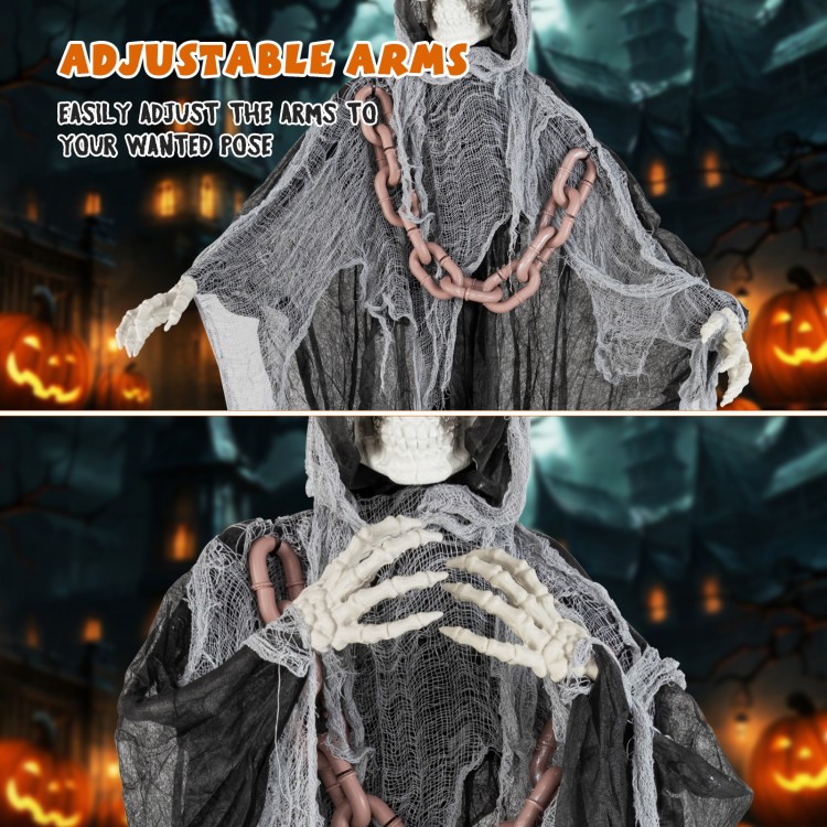 6.4 ft Halloween Standing Grim Reaper with Lighted Eyes, Automatic Arm ...