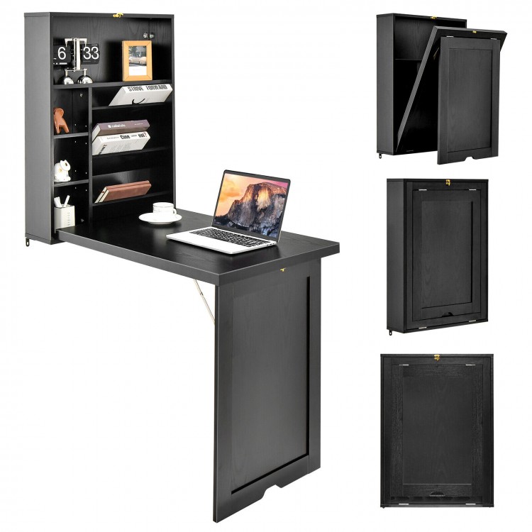 Wall Mounted Fold-Out Convertible Floating Desk Space Saver - Costway