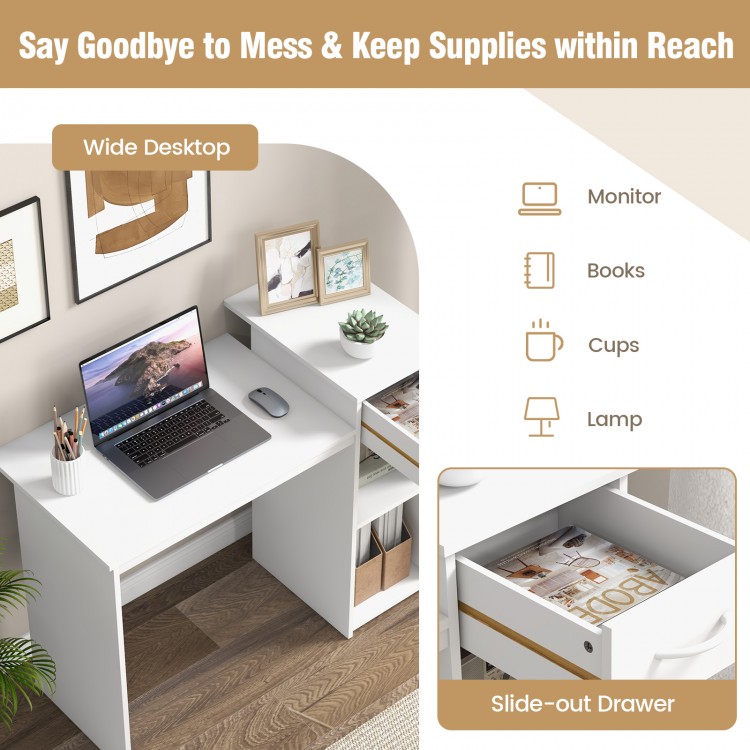 Computer Desk with Drawer Modern Laptop PC Desk with Adjustable Shelf ...