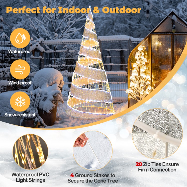 5 Feet Pre-lit Christmas Cone Tree with 300 Warm White and 250 Cold ...