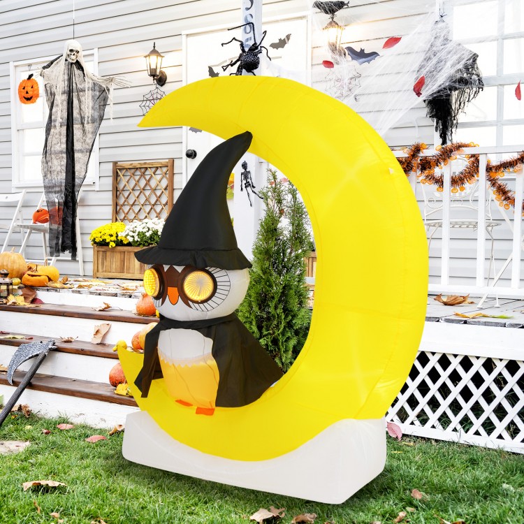 Inflatable Owl on Moon LED Lighted Halloween Decoration with Large Moon ...