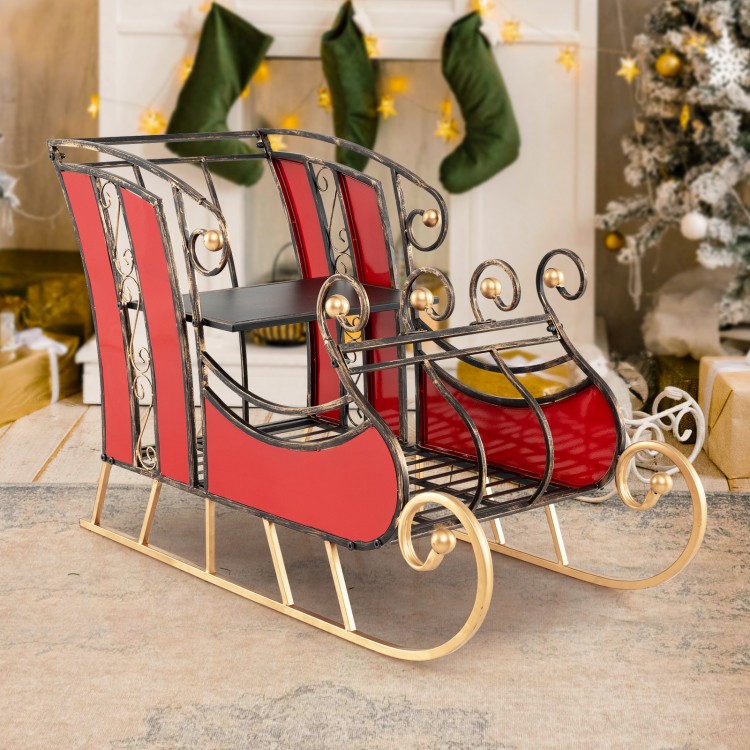 3 FT Christmas Metal Sleigh Decoration Santa Sleigh with 2-Tier Storage ...