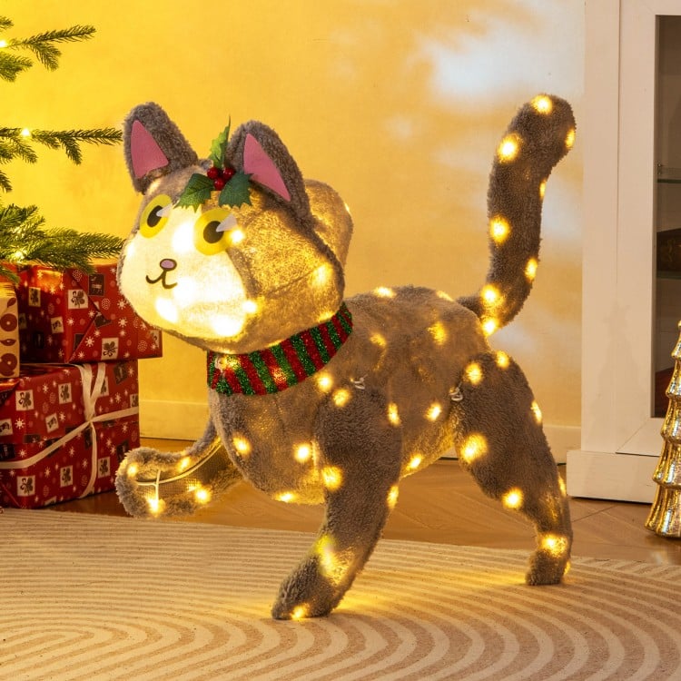Pre-lit 88 LED Light Up 3D Cute Cat with Warm White Light and Plug ...