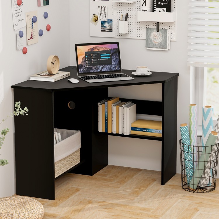 Corner Computer Desk Triangle Writing Workstation with Storage Shelf ...