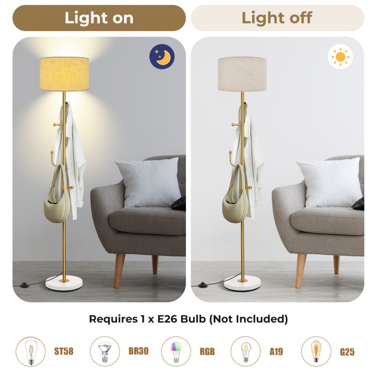 Freestanding Tall Pole Lamp with 5 Hooks and Sturdy Weighted Base - Costway