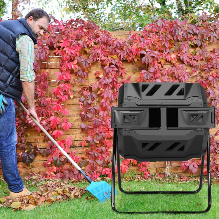43 Gallon Rotating Compost Bin Barrel with Dual Chamber and Sliding ...