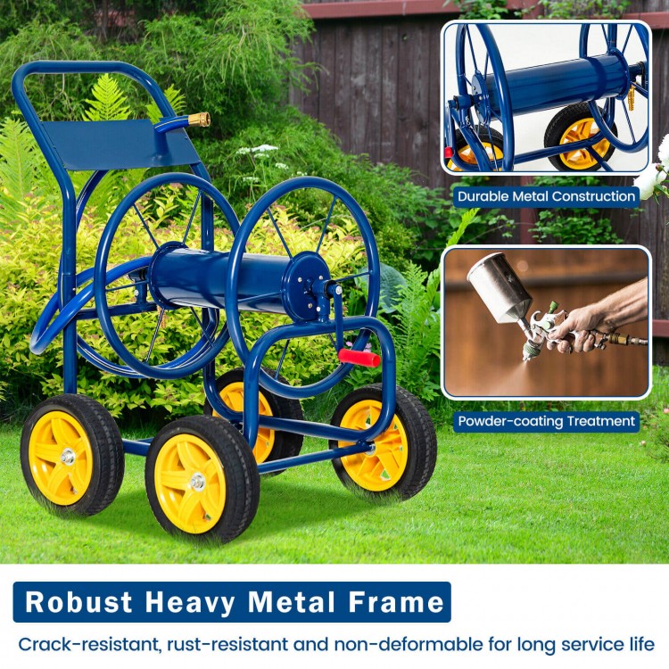 Garden Water Hose Reel Cart with 4 Wheels and Non-slip Grip - Costway