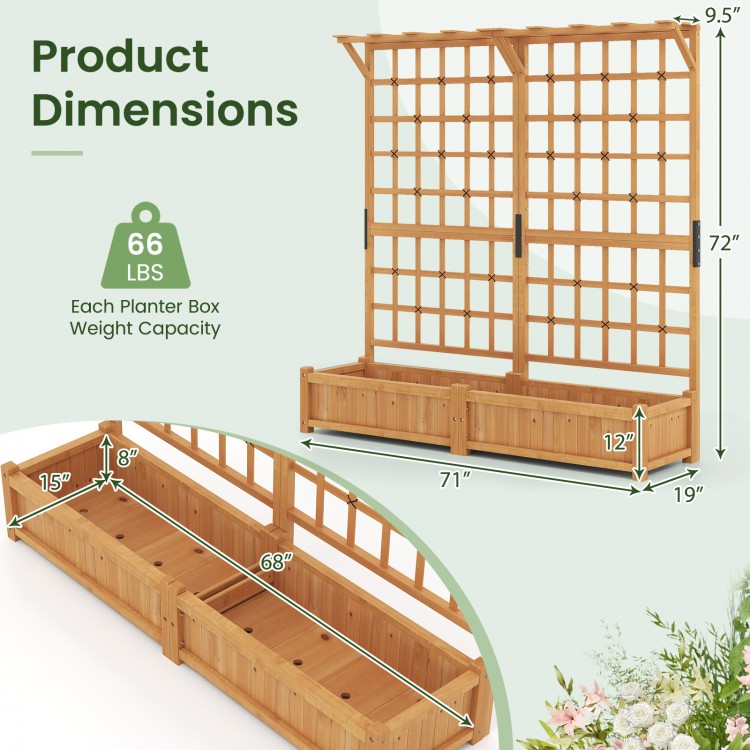 71 Inches Large Wooden Planter Container with Trellis and Hanging Roof ...