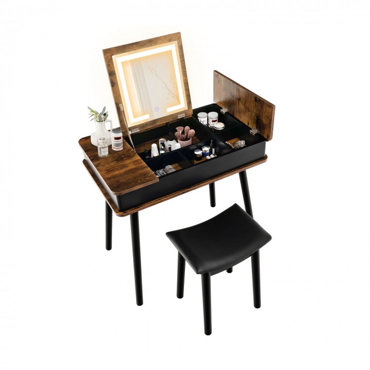 Vanity Table Set with Flip Top Mirror and 6 Storage Compartments - Costway