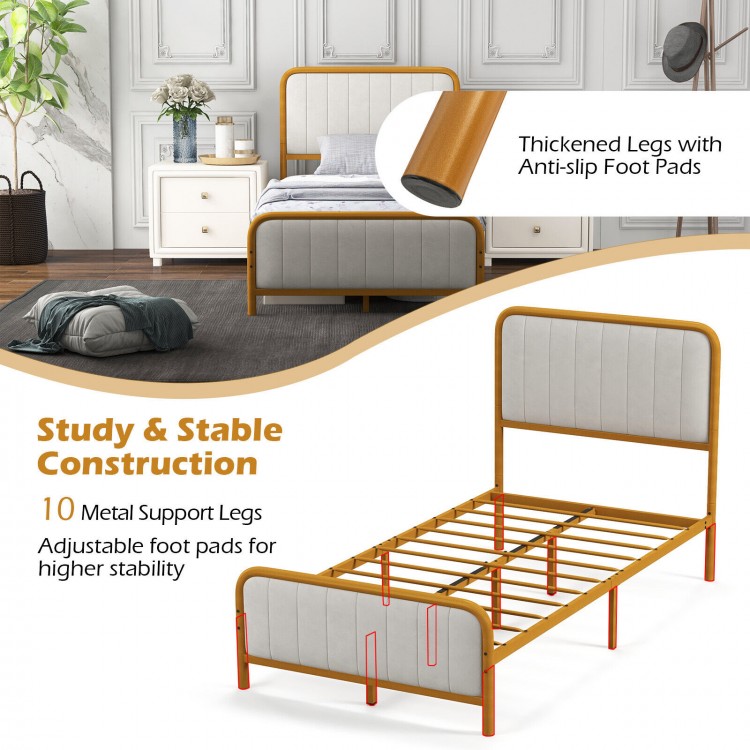 Upholstered Gold Platform Bed Frame with Velvet Headboard - Costway