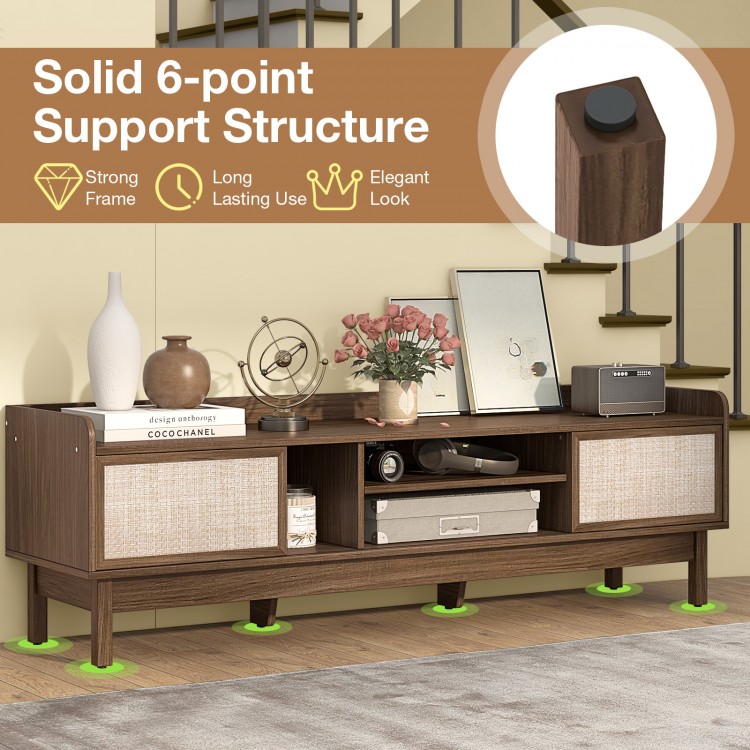 Sliding Door TV Stand for 65" TV with Woven Doors - Costway