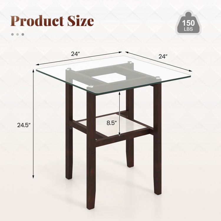 24 Inch 2-Tier Square Glass Coffee Table Center Table with Storage ...