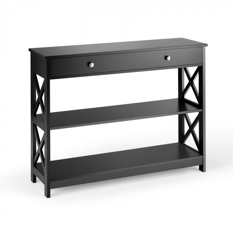 Console Table 3-Tier with Drawer and Storage Shelves - Costway