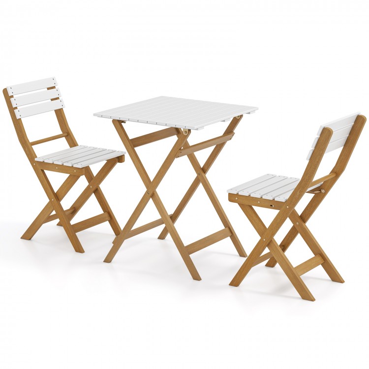 3 Piece Folding Patio Bistro Set with Foldable Design Acacia Wood Porch ...