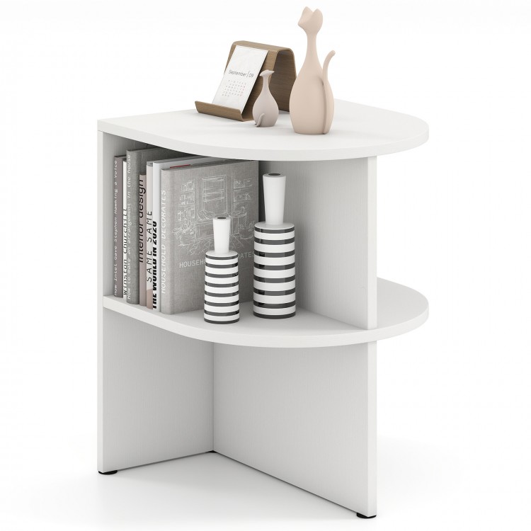 Half Round End Table with Open Shelves for Small Space - Costway