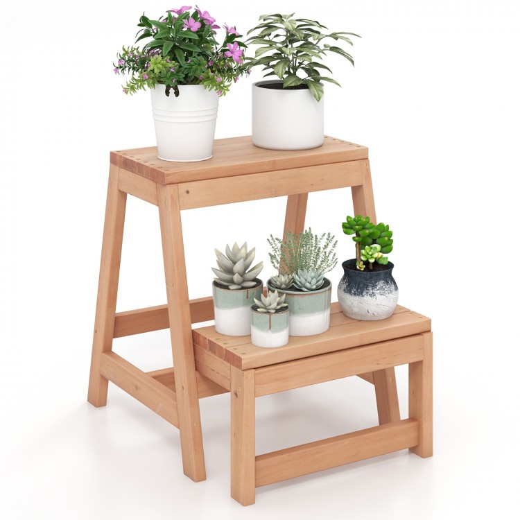 Multipurpose Wood Folding 2-Step Stool for Indoor Outdoor Plant Stand ...