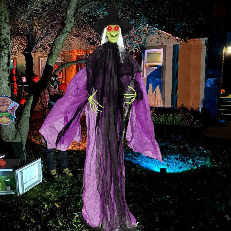 7.2 ft Halloween Standing Witch with Lighted Eyes and Automatic Arm ...
