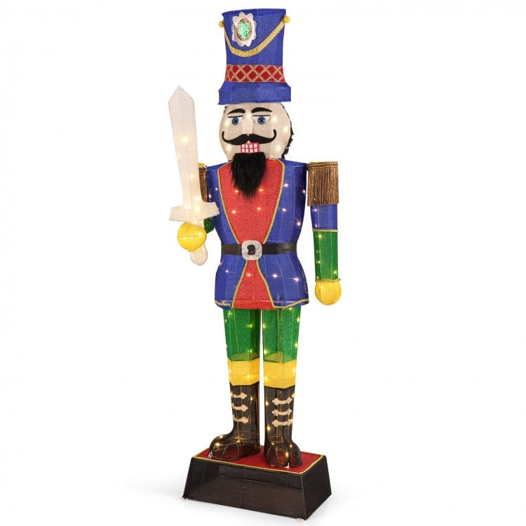 6 Feet Pre-Lit Nutcracker with Sword and 110 LED Lights - Costway