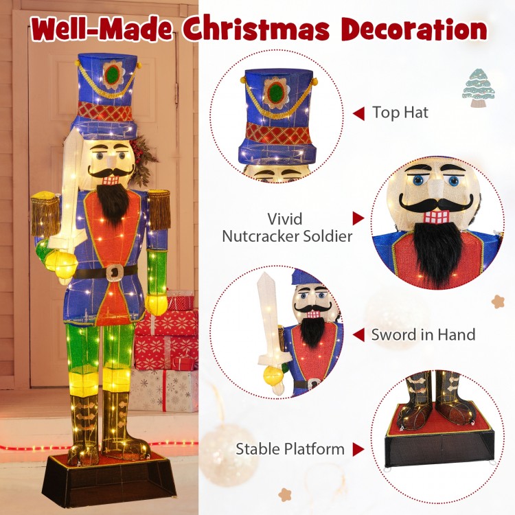 6 Feet Pre-Lit Nutcracker with Sword and 110 LED Lights - Costway