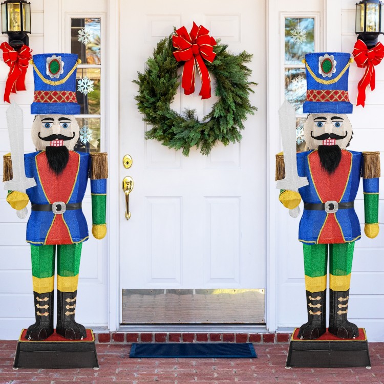 6 Feet Pre-Lit Nutcracker with Sword and 110 LED Lights - Costway
