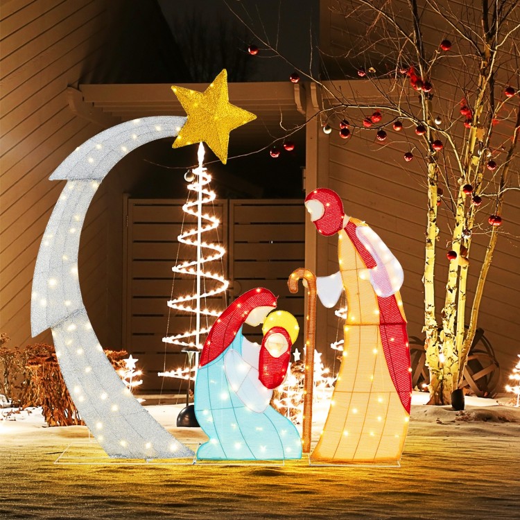 5 ft Christmas Nativity Set Pre-Lit Nativity Scene with 140 Warm White ...